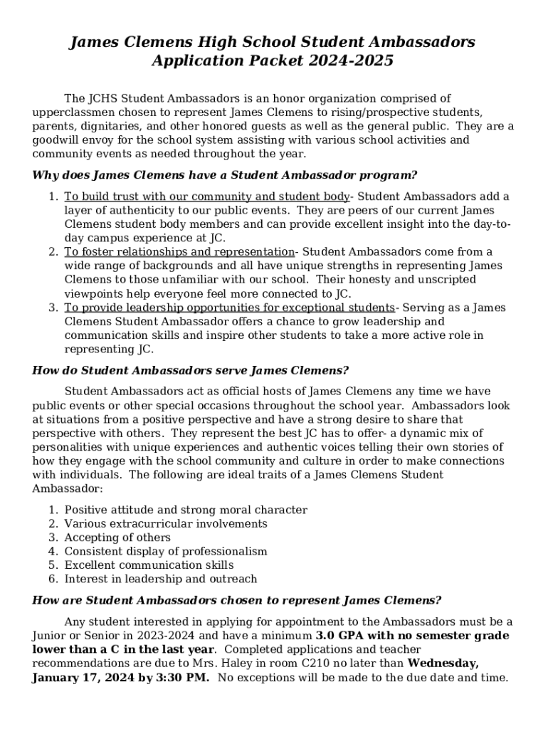 CHHS Student Ambassadors Doc Template | pdfFiller