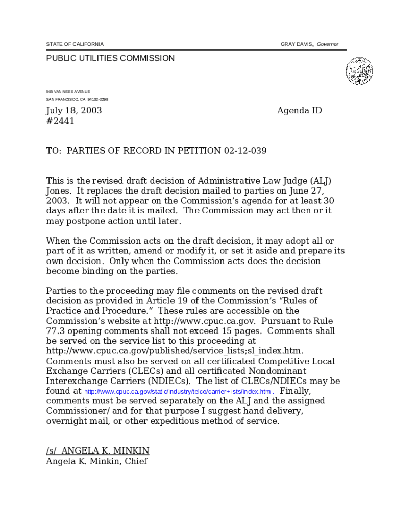 Summary of Petition -- CA.gov - docs cpuc ca Doc Template | pdfFiller