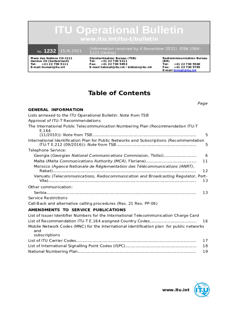 No. 1231 - ITU Operational Bulletin online Doc Template | pdfFiller