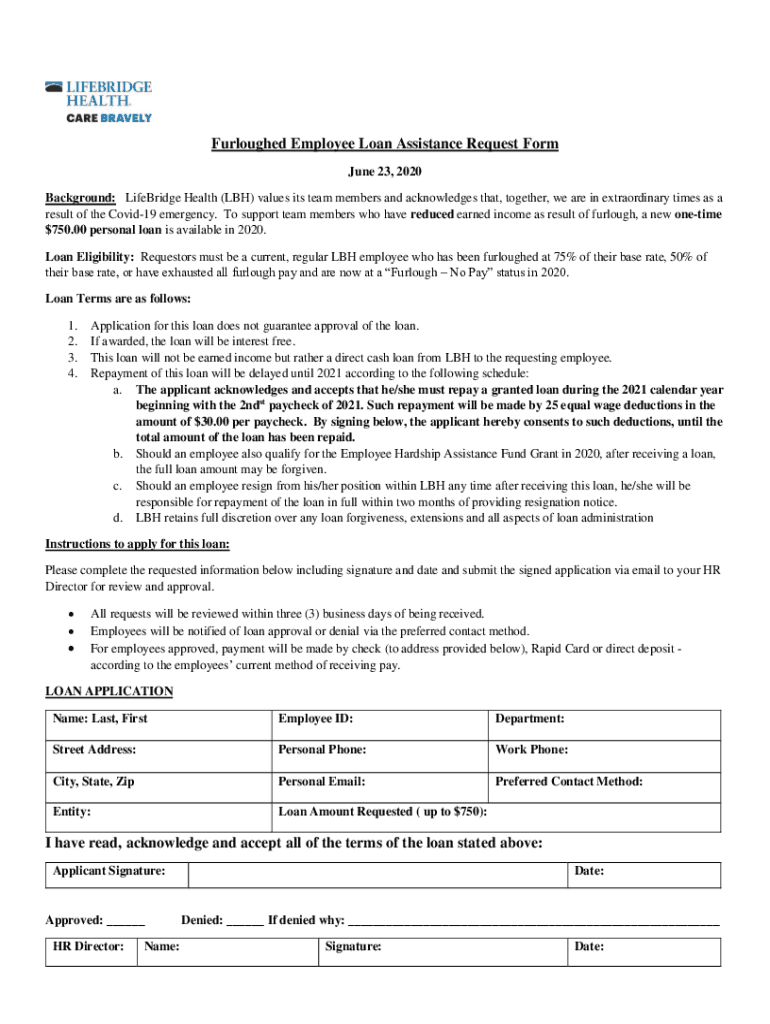 Fillable Online Furloughed Employee Loan Assistance Request Form Fax ...