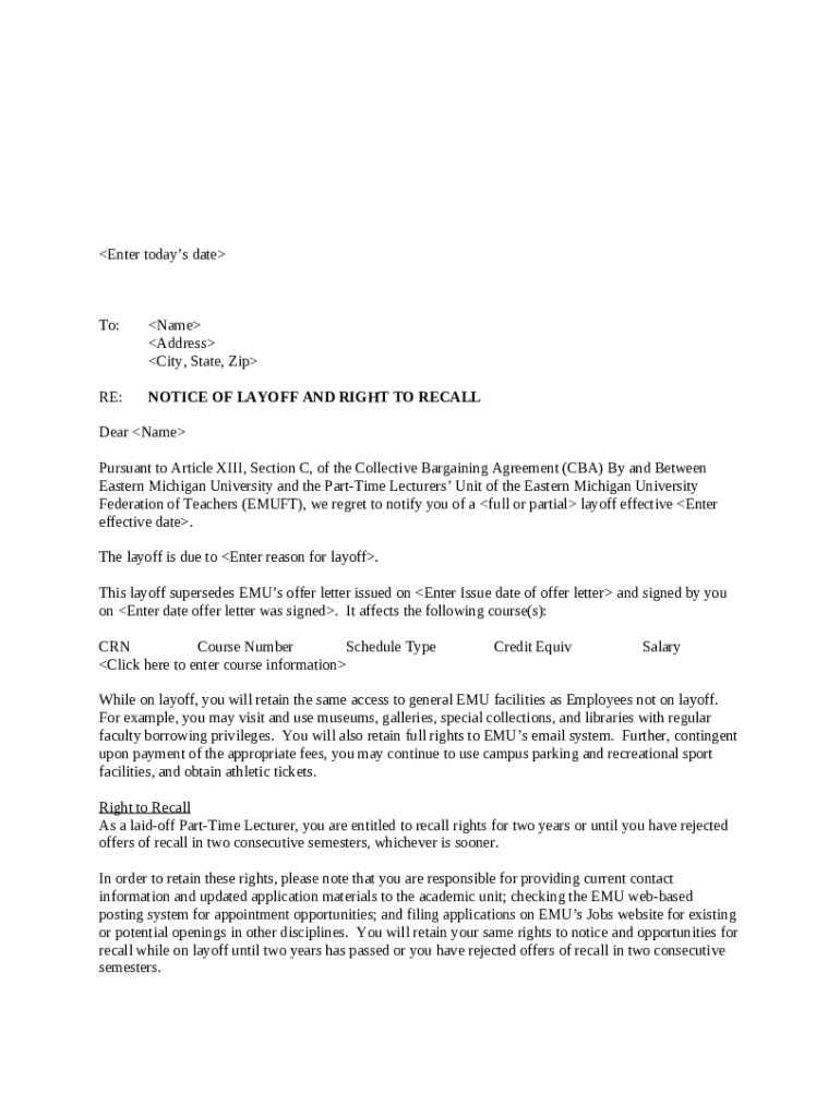 sample notice of layoff letter to spoc-covered employee Doc Template ...