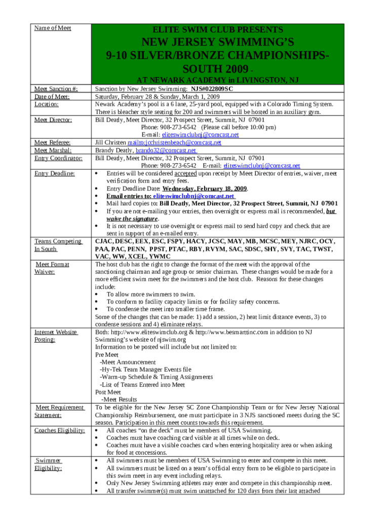 New Jersey High School State Championships - Meet ... Doc Template | pdfFiller