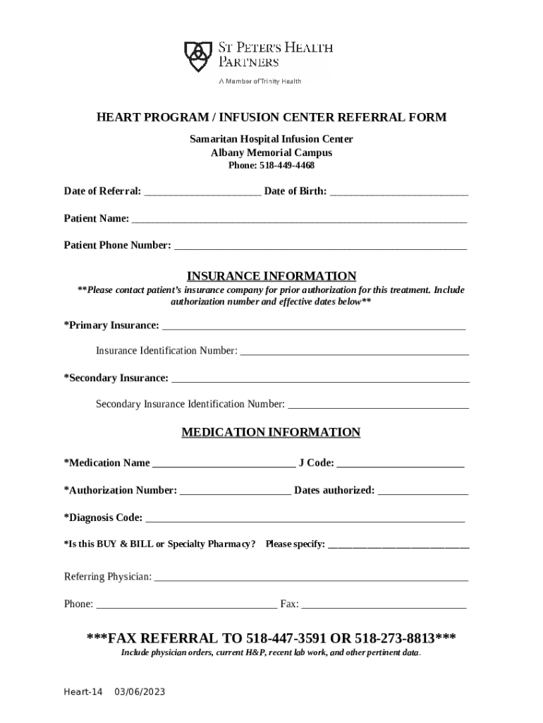 heart program / infusion center referral Doc Template | pdfFiller