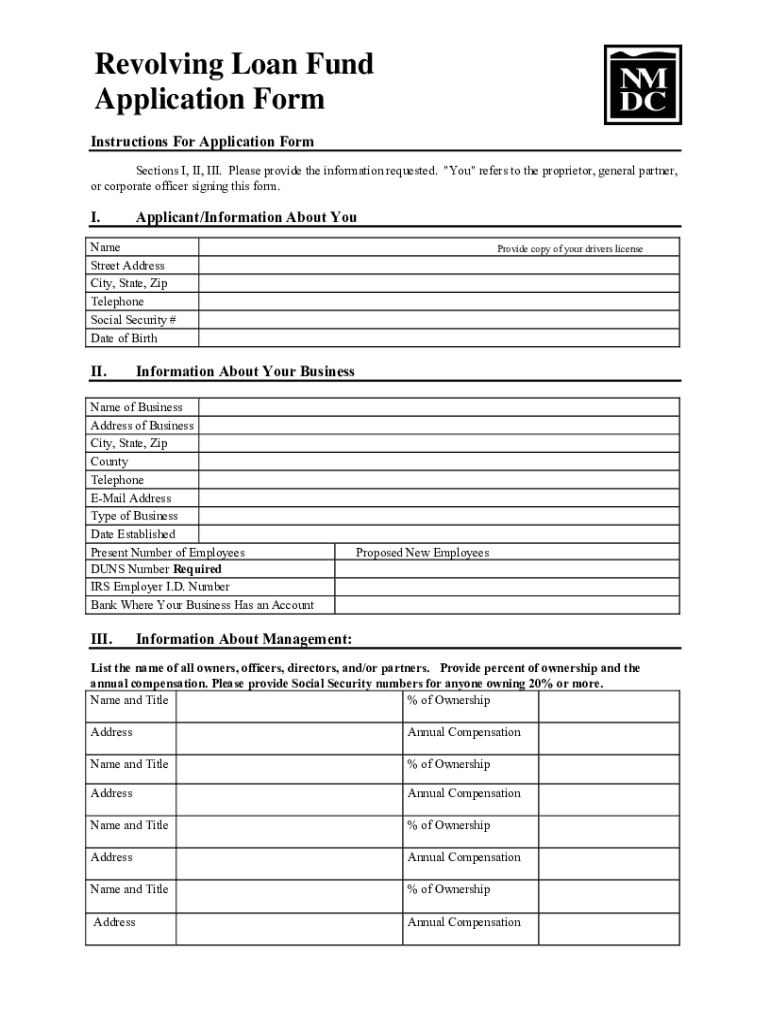 Fillable Online Revolving Loan Fund Application Form - PDF Free ...
