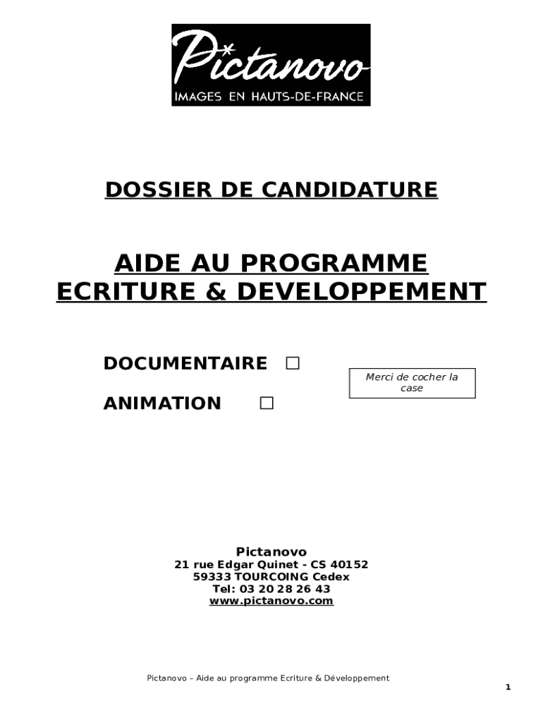 dossier de candidature aide au programme ecriture & ... Doc Template | pdfFiller