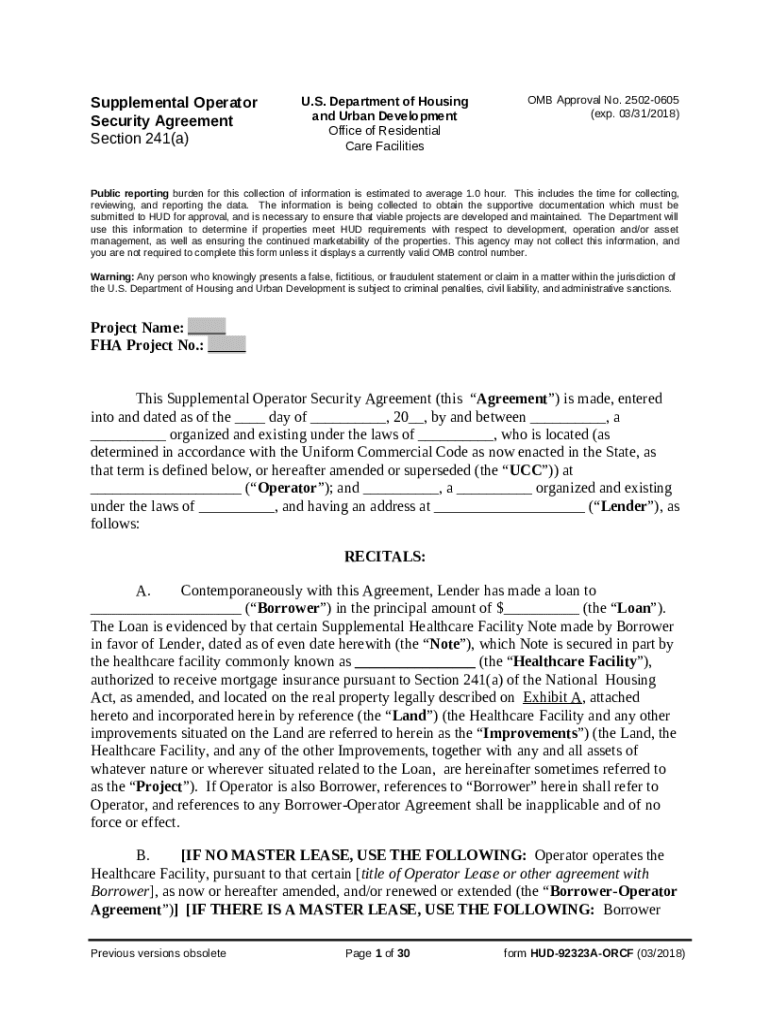 Supplemental Operator Assignment of Leases and Rents - HUD Doc Template | pdfFiller