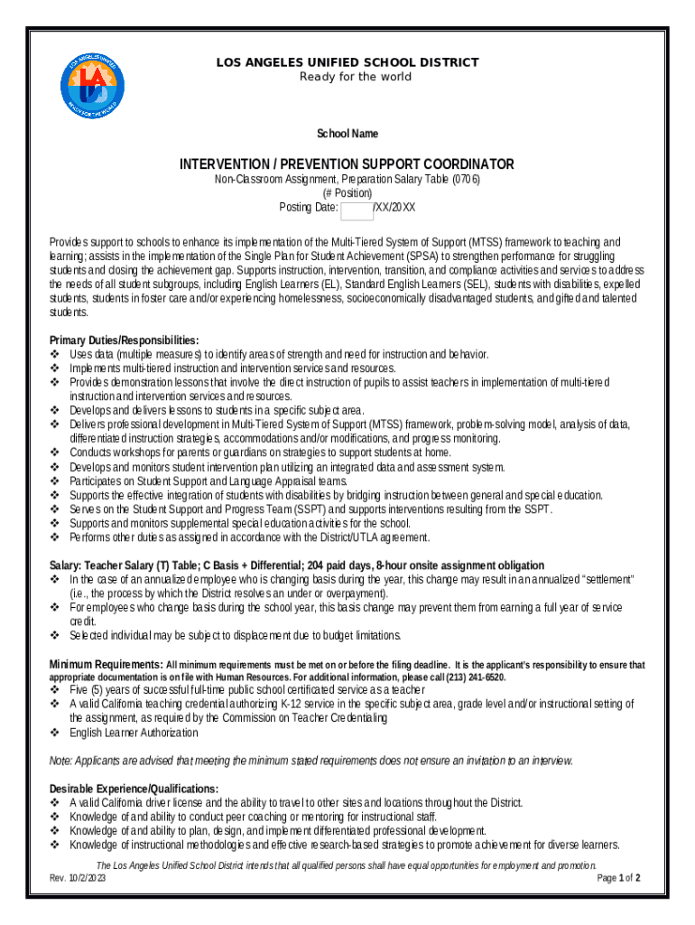 Intervention Prevention Support Coordinator and TSP ... Doc Template ...