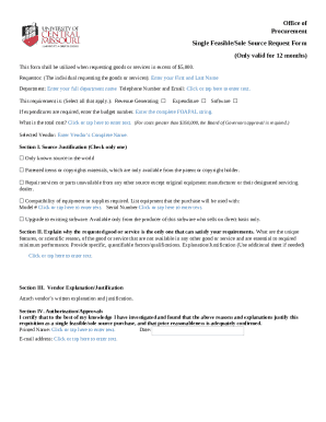 Single Feasible/Sole Source Request Doc Template | pdfFiller