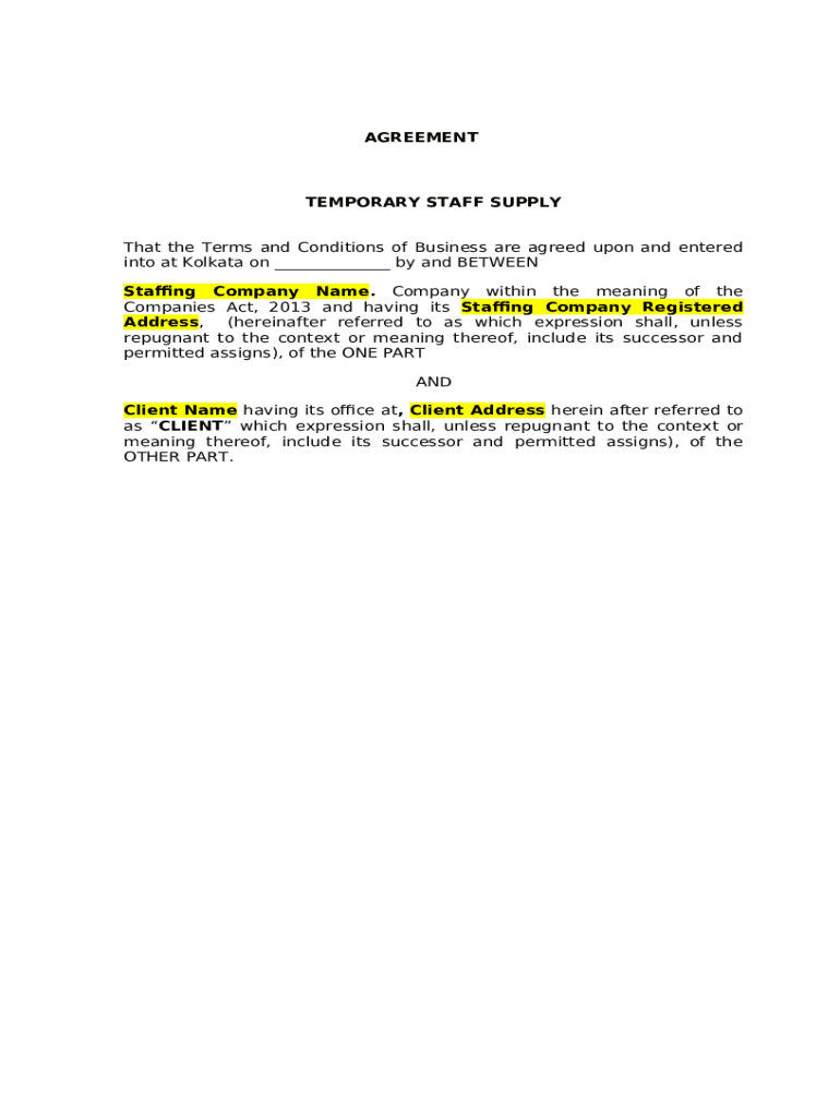 Staffing Agency Contract Template - Fill Online, Printable ... Doc ...