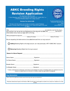 Fillable Online ABKC Breeding Rights Revision Application Fax Email ...
