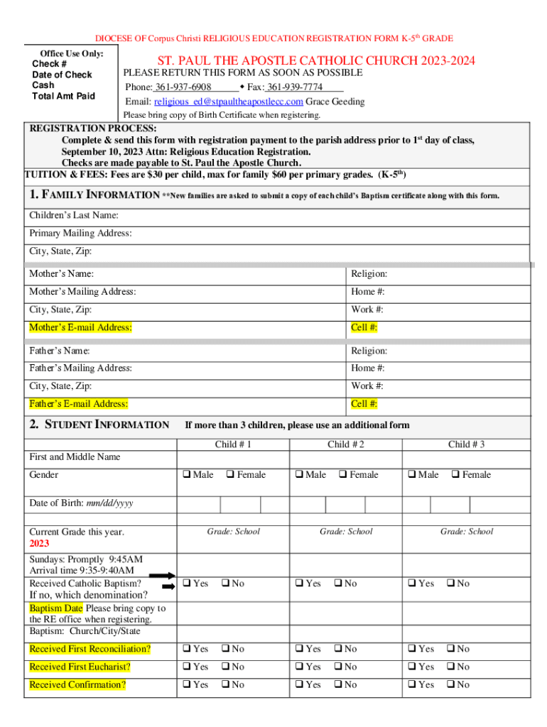 Fillable Online Registration for Religious EducationCorpus Christi Catholic ... Fax Email Print ...