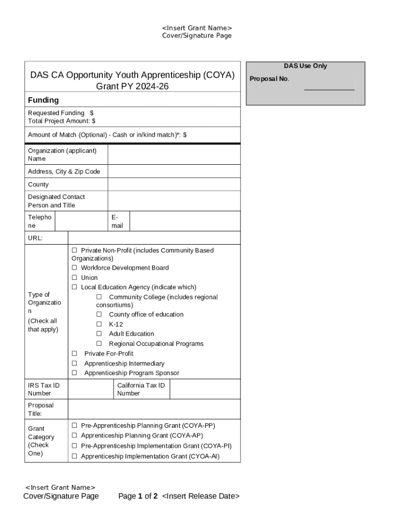 California Opportunity Youth Apprenticeship (COYA) Grant Doc Template | pdfFiller