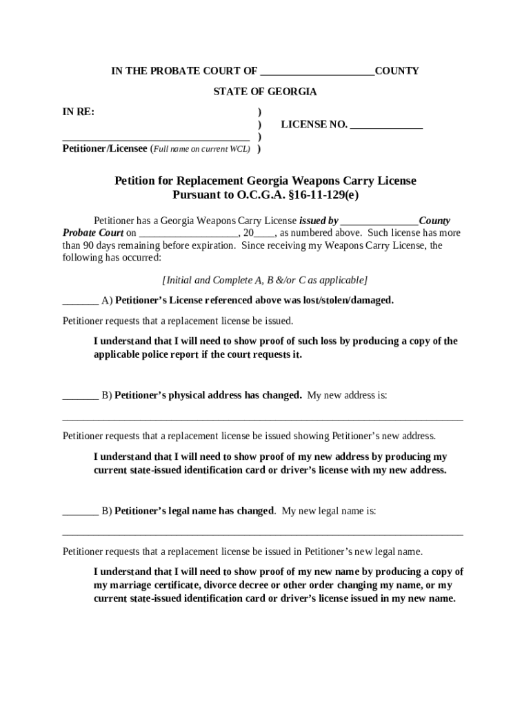 Weapons Carry Licenses s Doc Template | pdfFiller