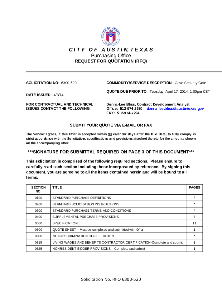 SOLICITATION NO:6300-520 - ftp austintexas Doc Template | pdfFiller