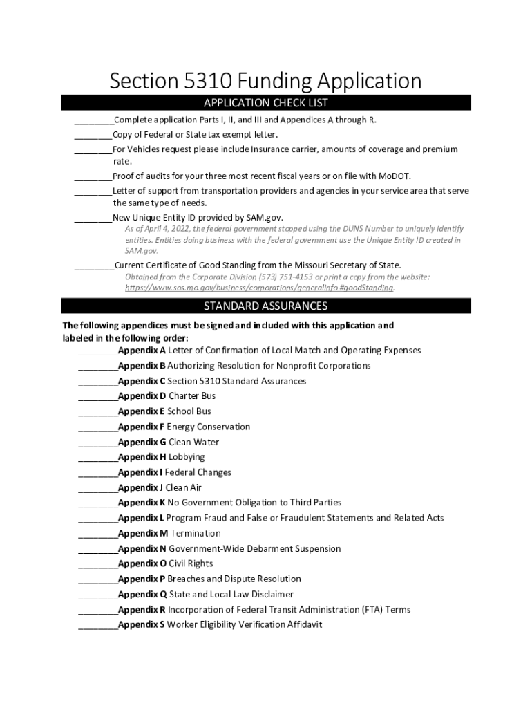 Fillable Online Section 5310 Funding: An Application Checklist Fax ...