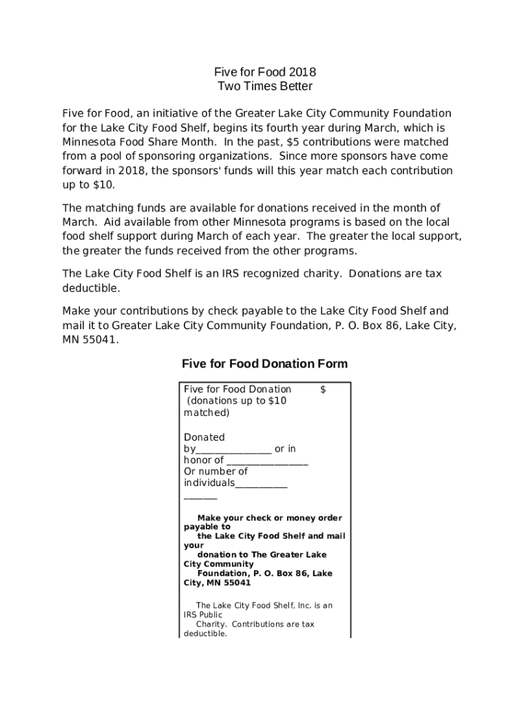 Five for Food Donation Doc Template | pdfFiller