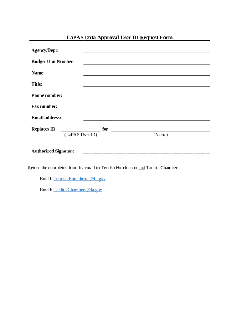 LaPAS Data Approval User ID Request Doc Template | pdfFiller