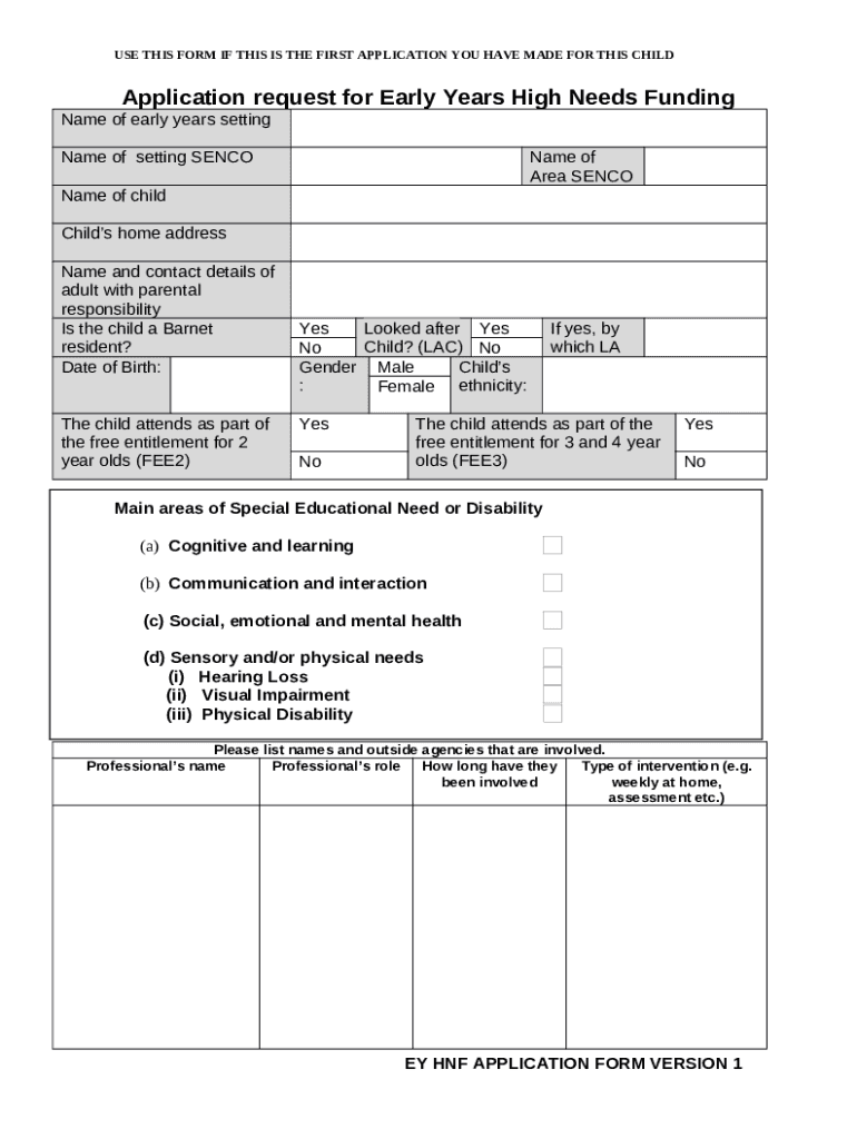Dual Placements Early Years High Needs Funding ... Doc Template | pdfFiller