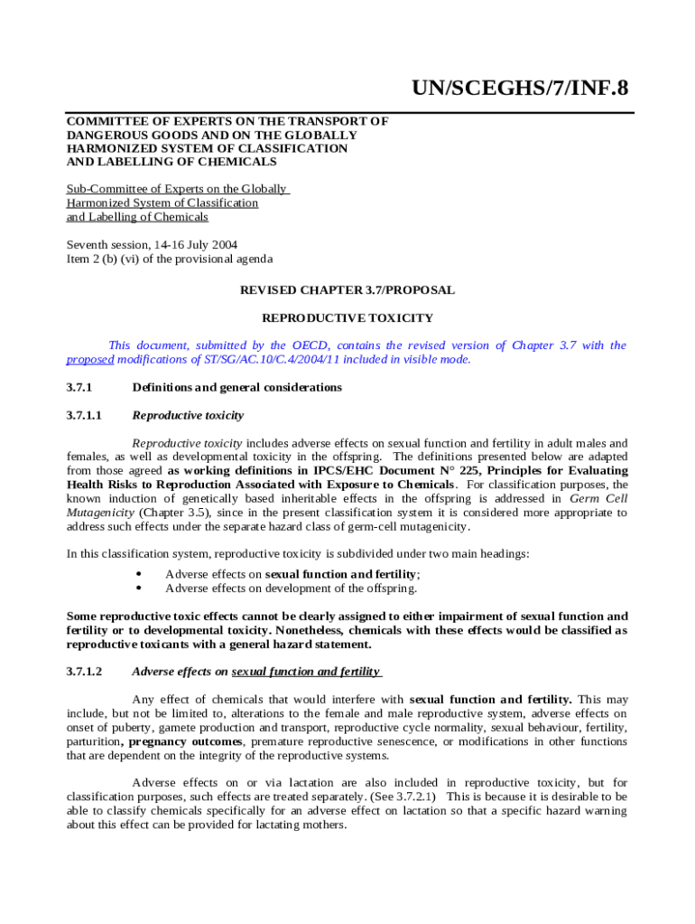 UN GHS Sub-Committee of Experts on GHS (UNSCEGHS) Doc Template | pdfFiller