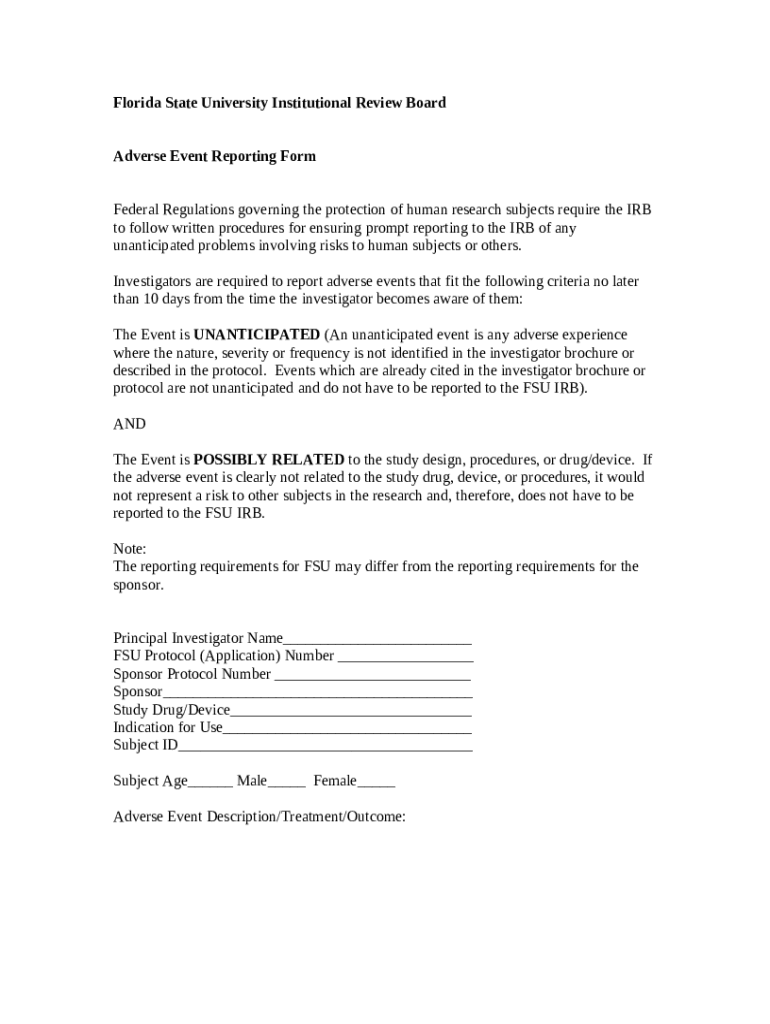 Florida State University Institutional Review Board Doc Template | pdfFiller