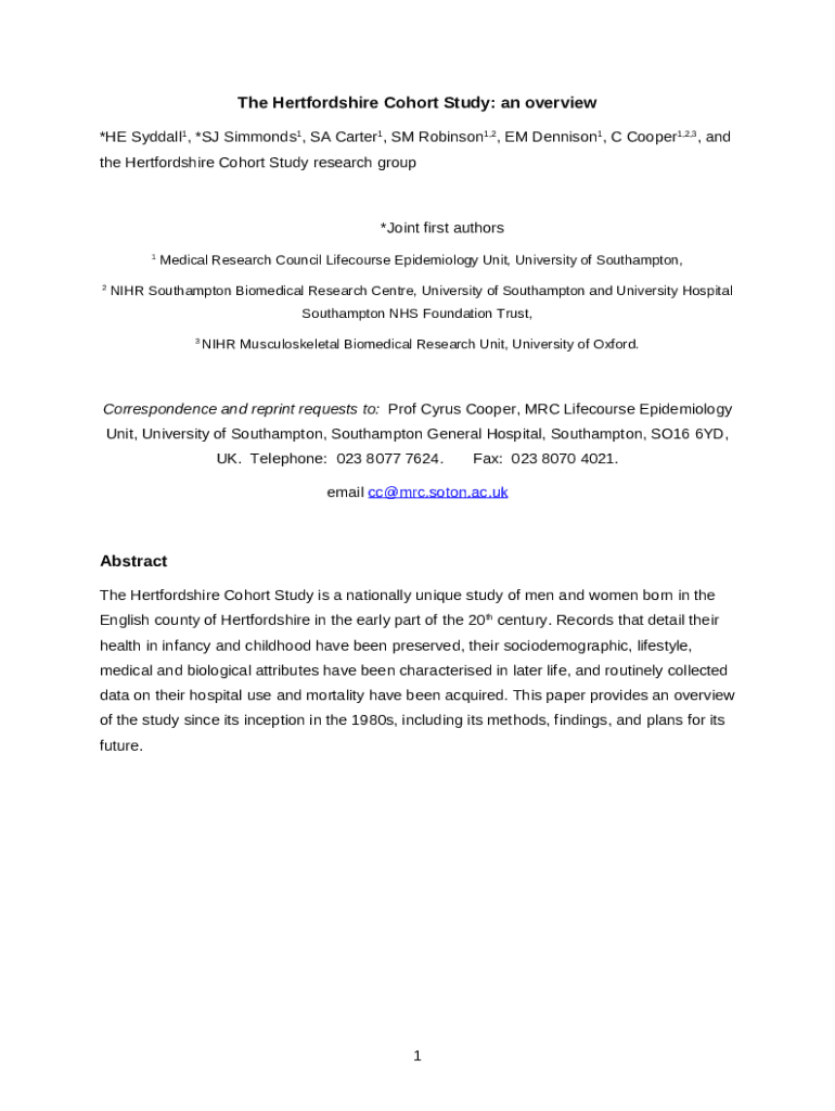 The Hertfordshire Cohort Study: an overview - PMC Doc Template | pdfFiller