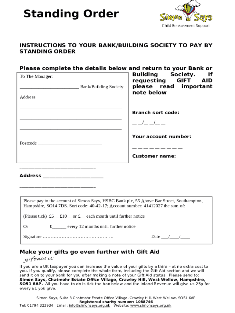 Gardens of Peace Donation and Standing Order Doc Template | pdfFiller