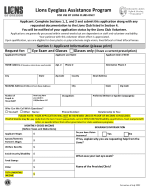 Fillable Online Lions Club Glasses Application - Fill Online, Printable ...