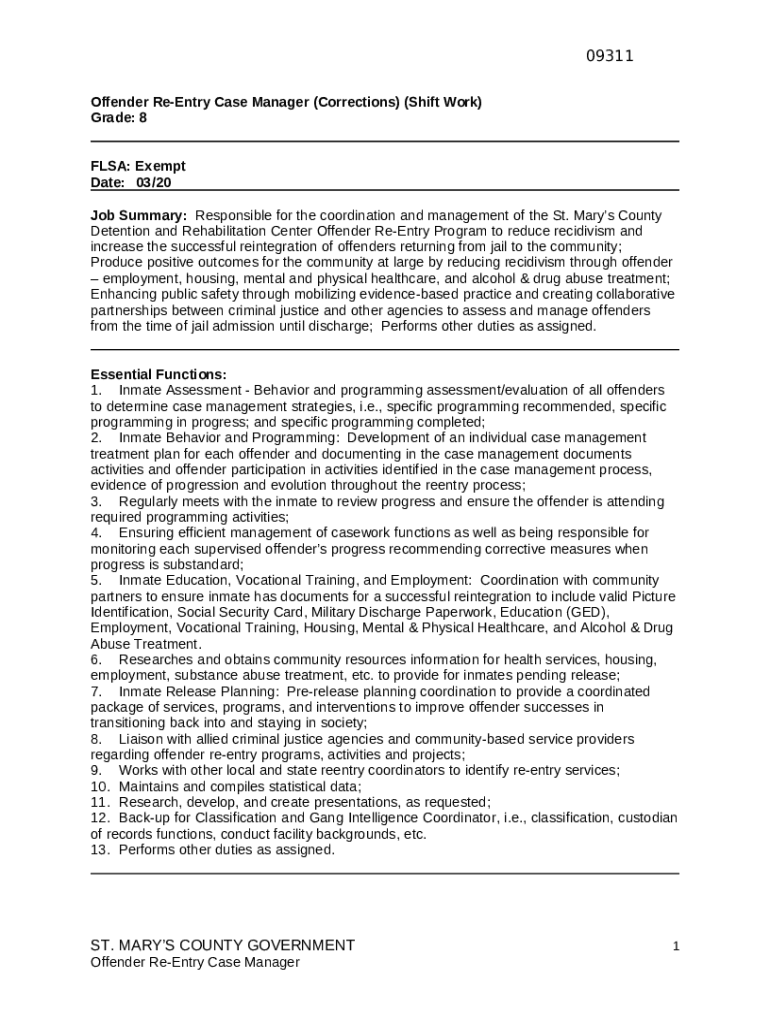 St. Mary's Re-Entry Case Manager Helps Inmates Return to ... Doc ...