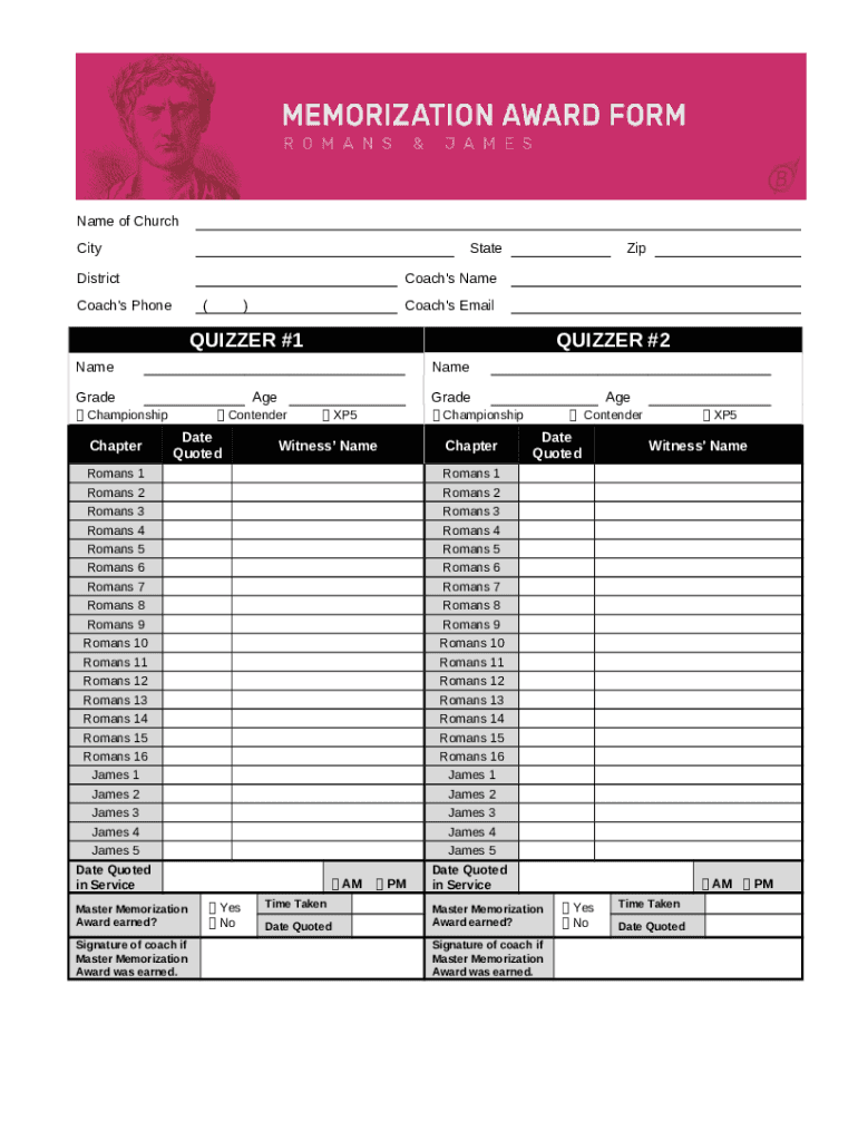 Memorization Award Doc Template | pdfFiller