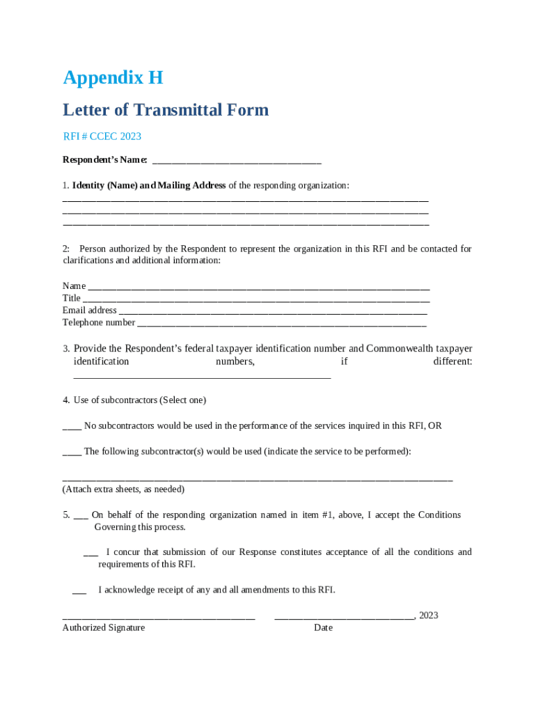 Appendix H Letter of Transmittal Doc Template | pdfFiller