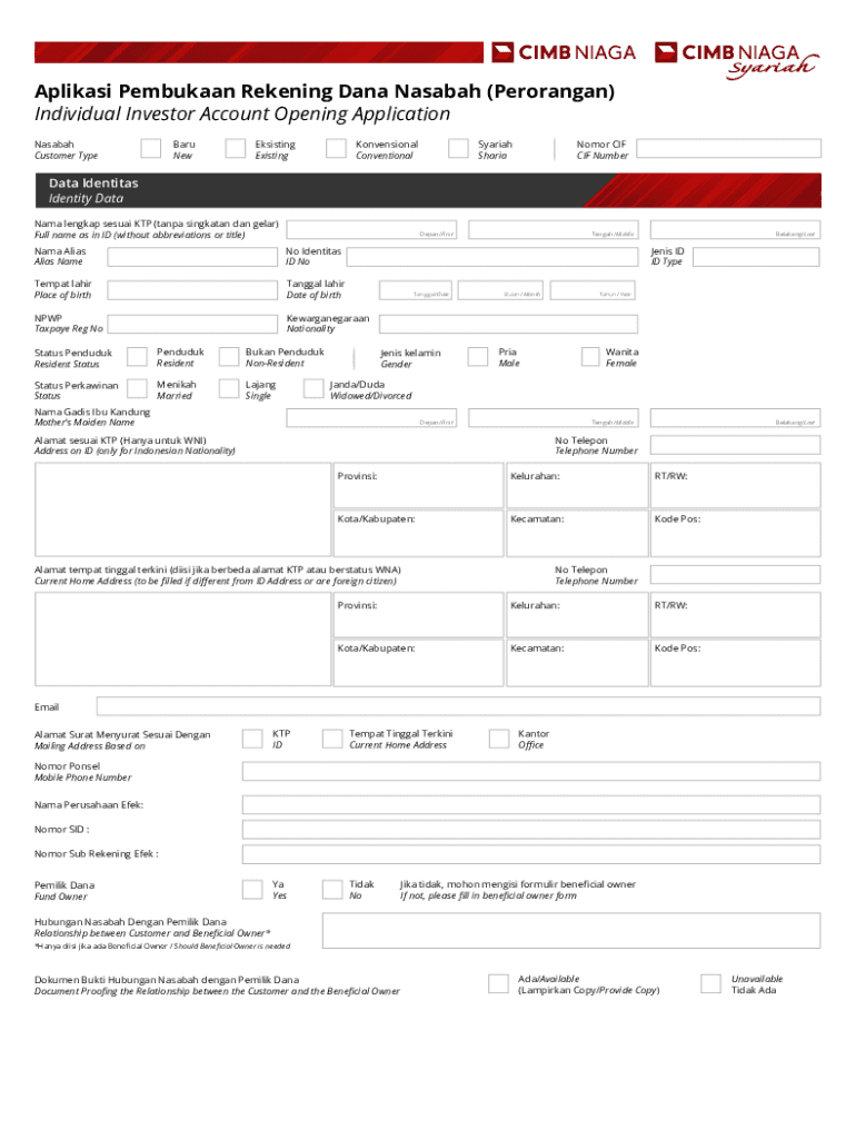 Fillable Online Aplikasi Pembukaan Rekening Dana Nasabah ( ... Fax ...