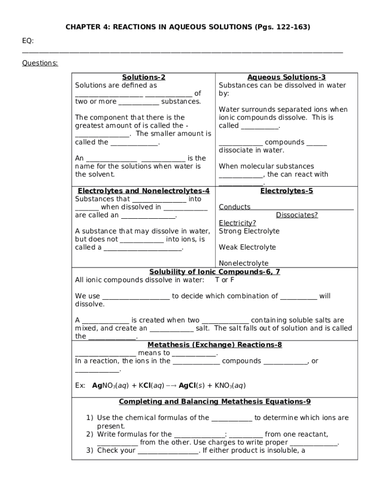 Chapter 4 - Reactions in Aqueous Solution: Part 1 of 8 Doc Template | pdfFiller