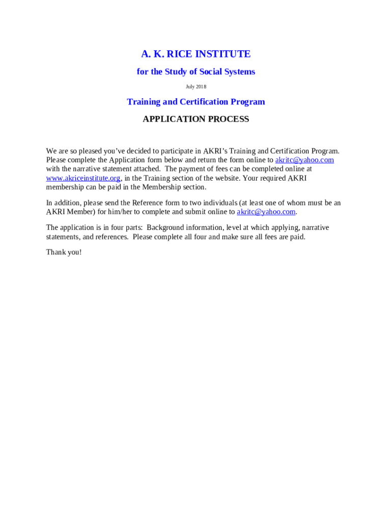 Training and Certification Program APPLICATION PROCESS Doc Template ...