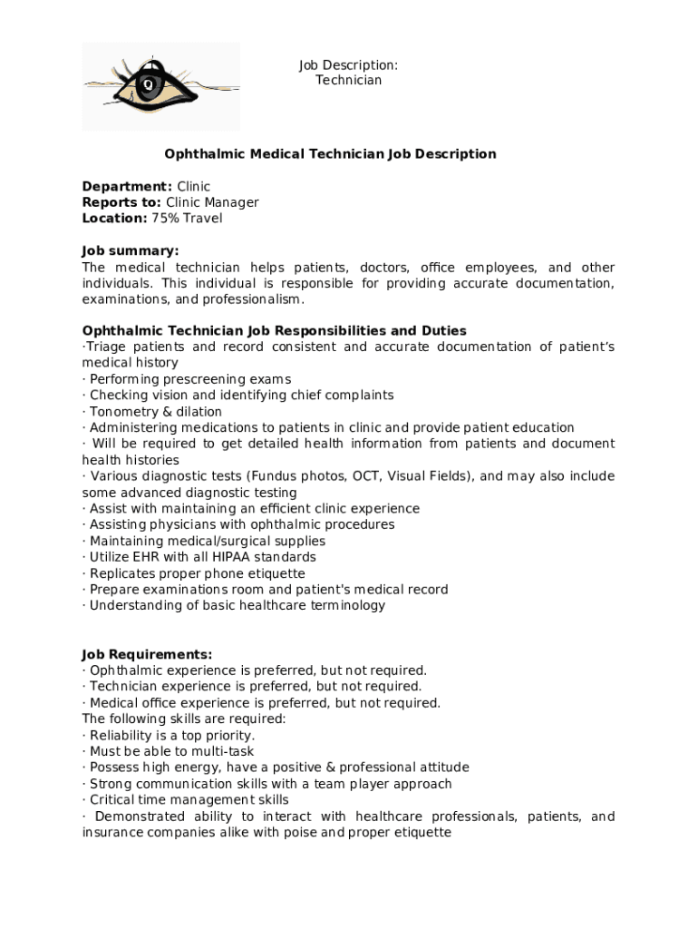 The Ophthalmic Technician pers a range of duties ... Doc Template ...