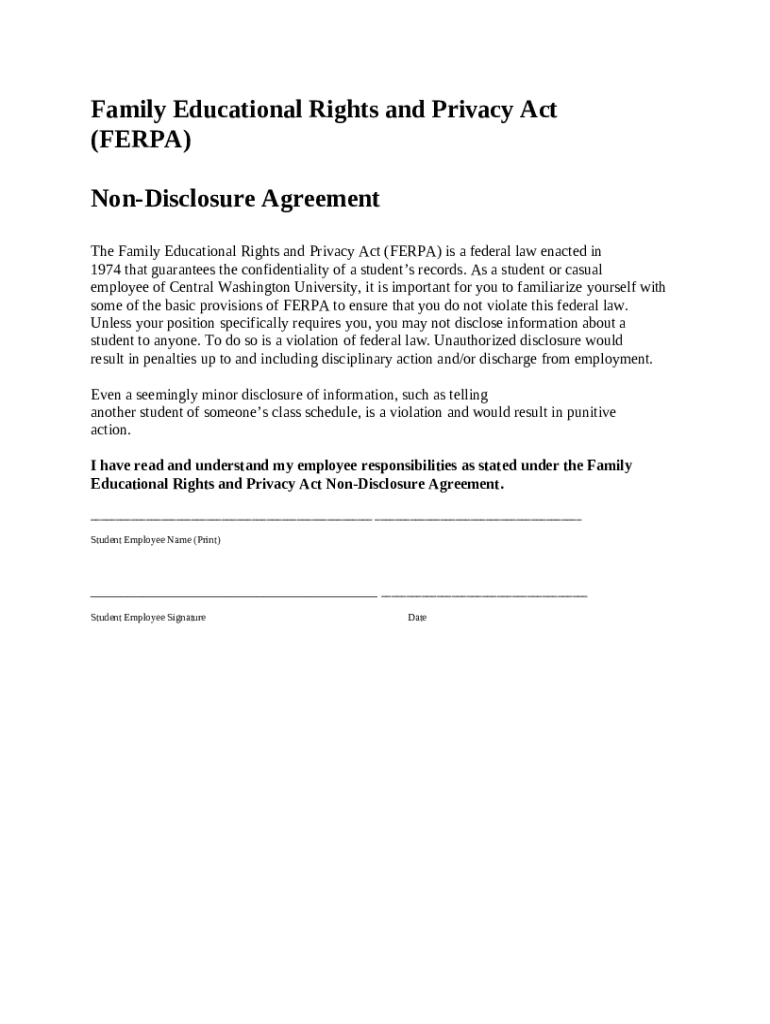 FERPA Non-Disclosure Agreement ... Doc Template | pdfFiller
