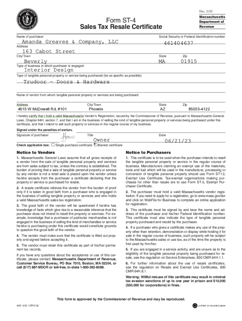 Fillable Online Massachusetts Resale CertificateFillable PDF Form MA ... Fax Email Print - pdfFiller