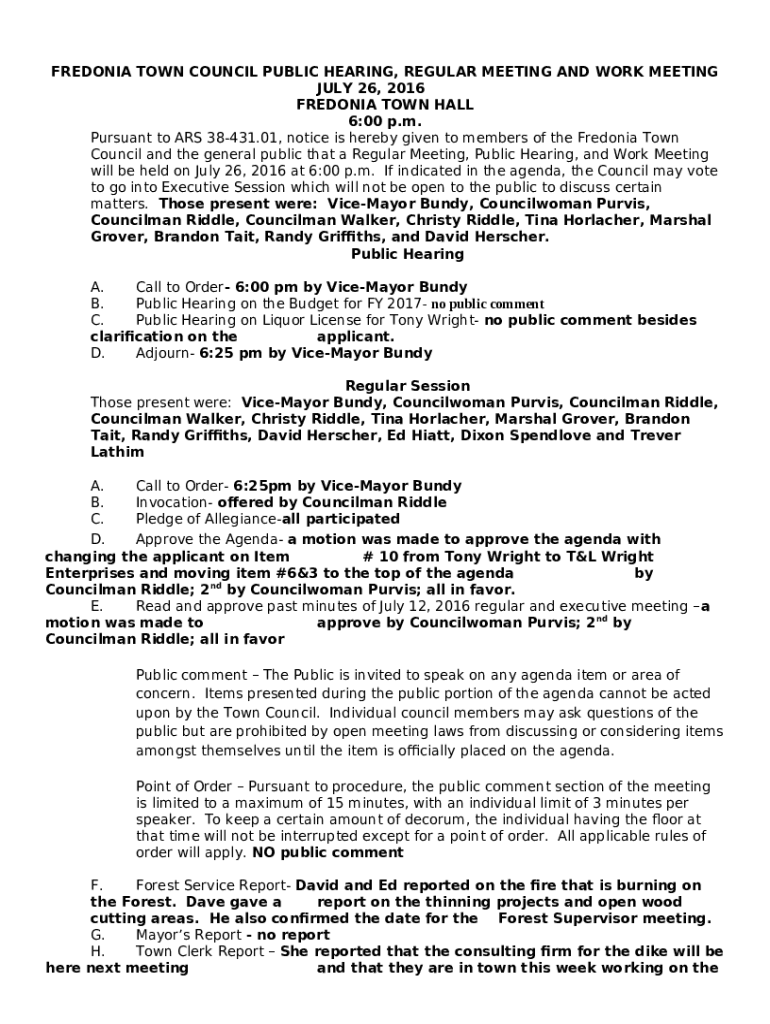 FREDONIA TOWN HALL Doc Template | pdfFiller