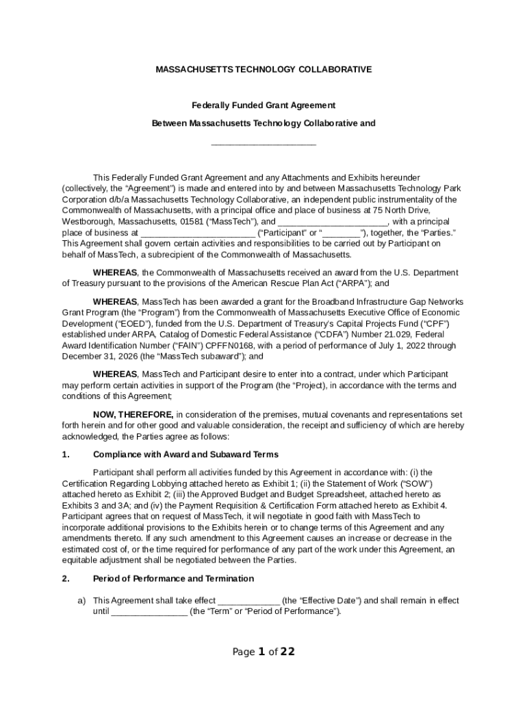 Gap Networks Federally Funded Grant Agreement Template ... Doc Template ...
