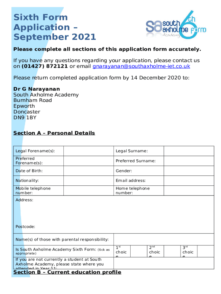 Sixth Application - Manchester Grammar School Doc Template | pdfFiller