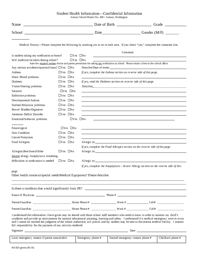Student Health InationConfidential Ination Doc Template | pdfFiller