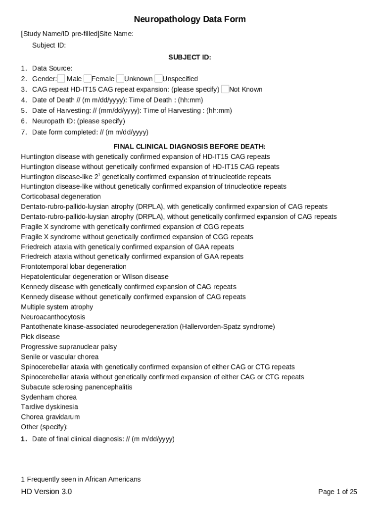 Neuropathology Data . CRF Doc Template | pdfFiller
