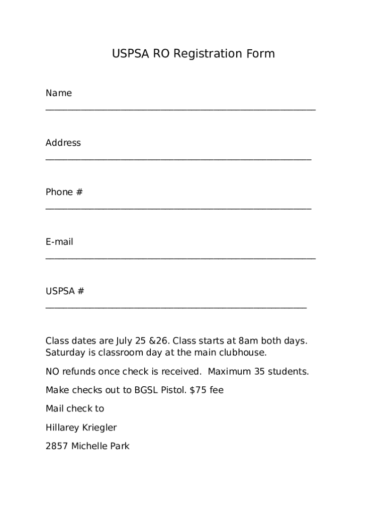 USPSA RO Registration Doc Template | pdfFiller