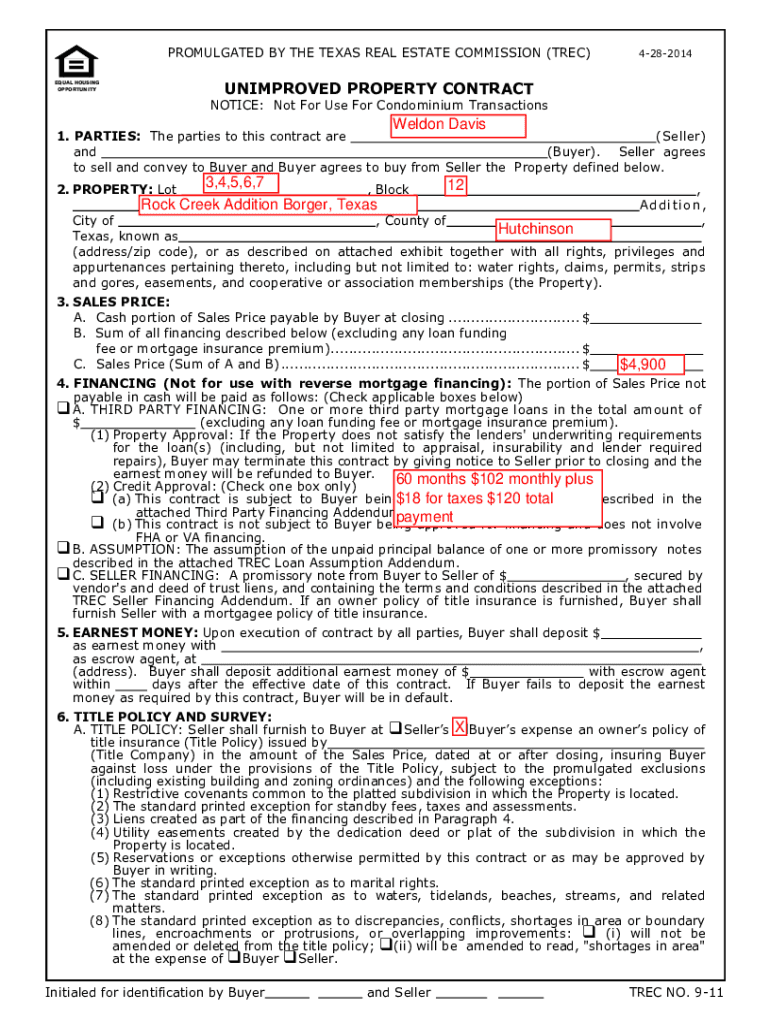 Fillable Online Fillable TREC - 20-14 - One to Four Family Residential ...