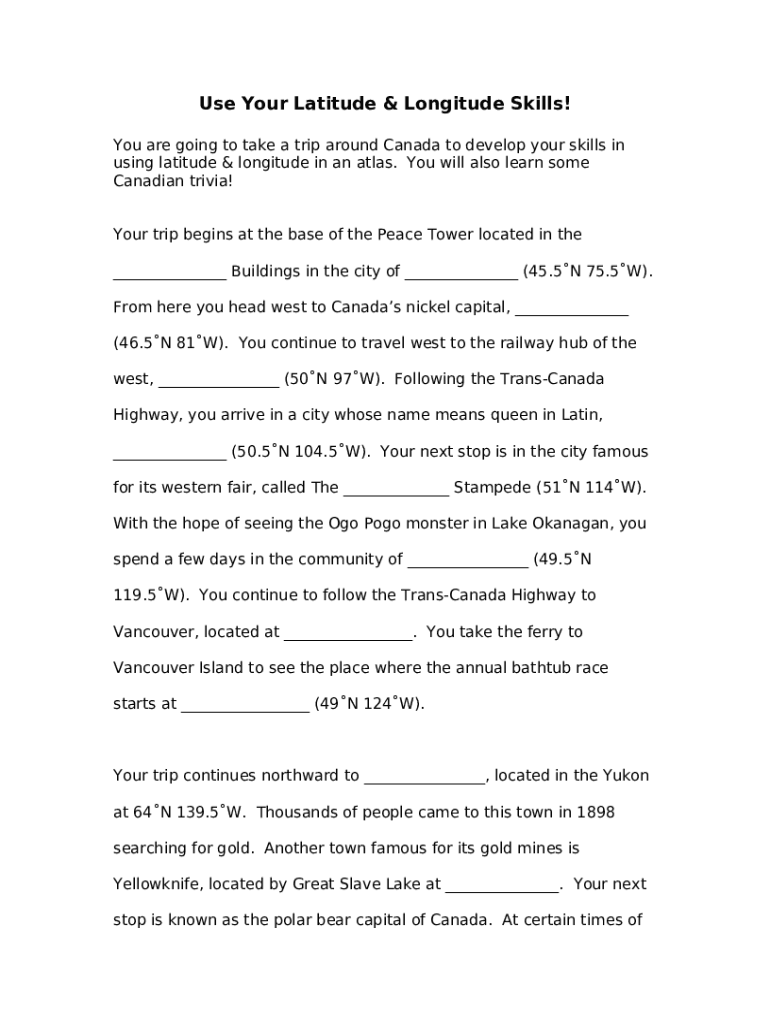 Longitude And Latitude Map Worksheet Doc Template | pdfFiller