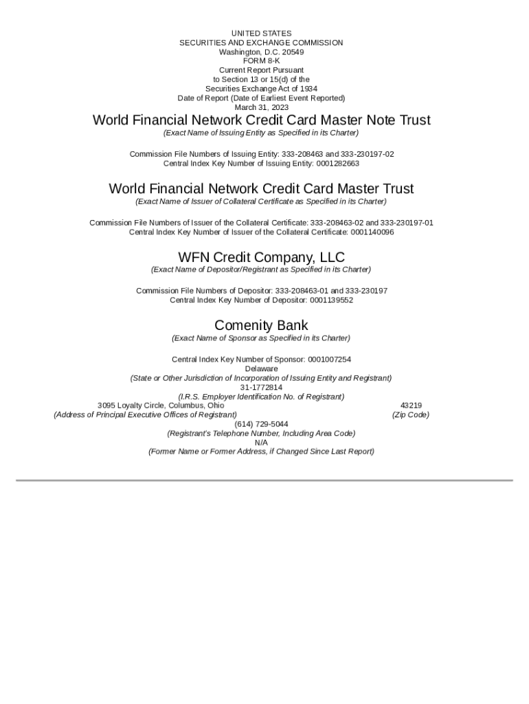 World Financial Network Credit Card Master Trust Doc Template | pdfFiller