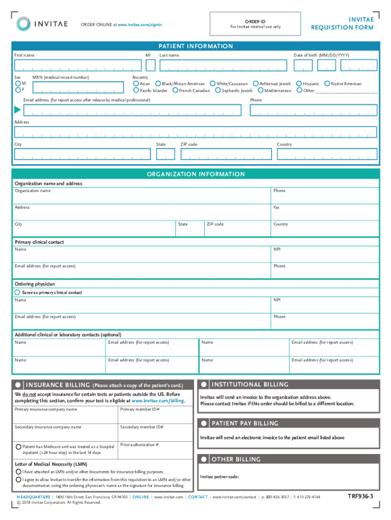 Fillable Online invitae pregnancy loss requisition form Fax Email Print ...