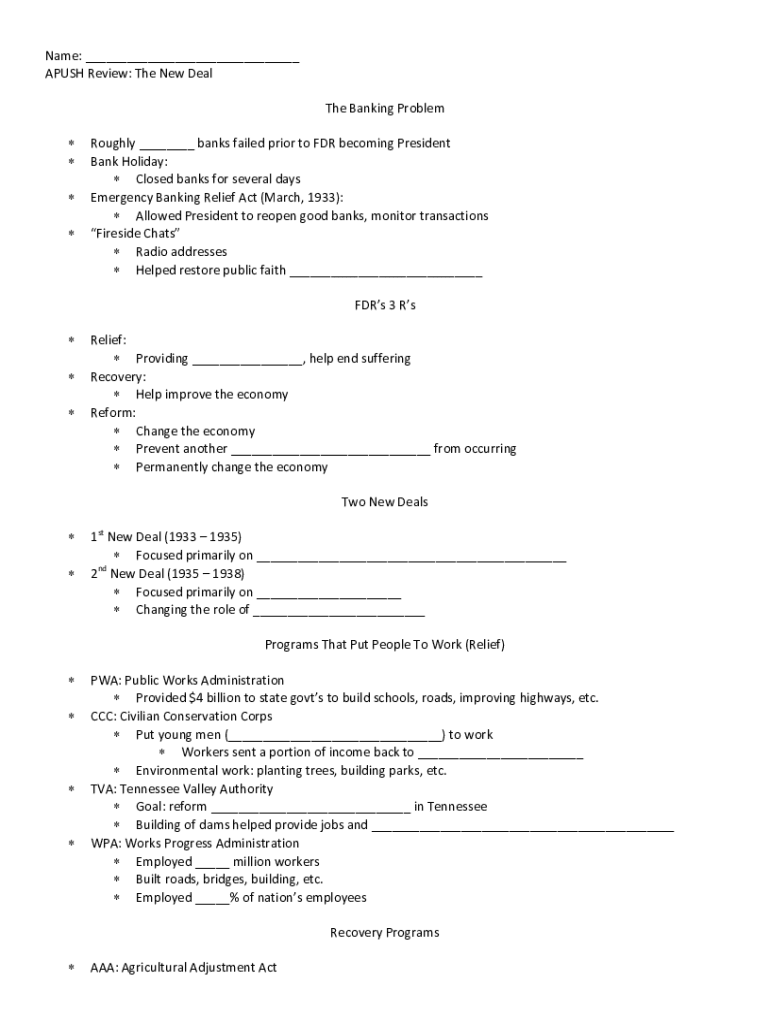 Fillable Online APUSH Vocab: The New Deal and World War II Flashcards ...