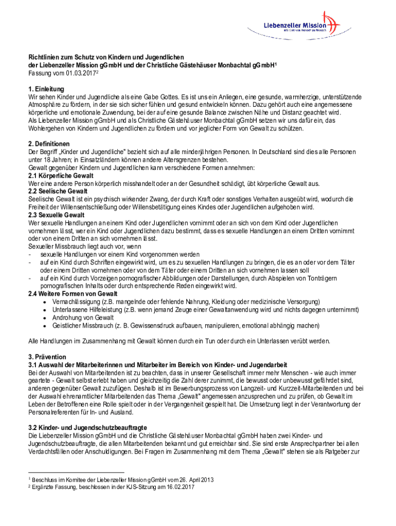 Ausfüllbar Online Richtlinien der Liebenzeller Mission und Verpflichtungserklrung zum Schutz von ...