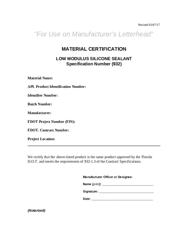 Material Certification - Low Modulus Silicone Sealant - NET Doc ...