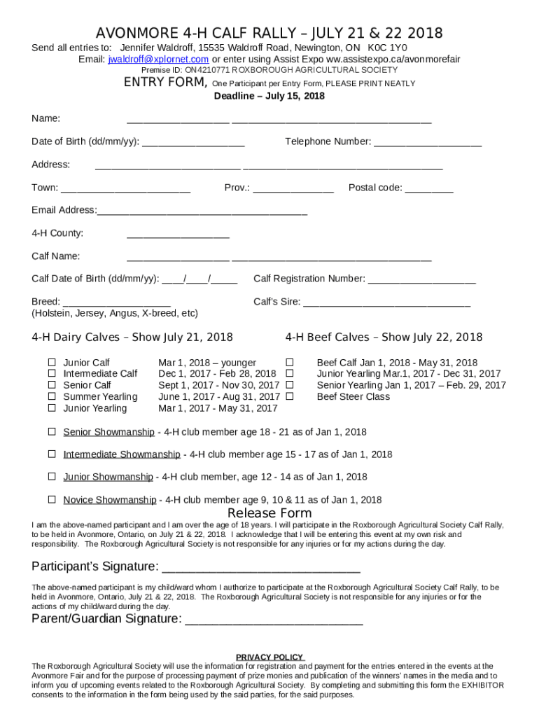 12 OFFICIAL LIVESTOCK ENTRY ... Doc Template | pdfFiller